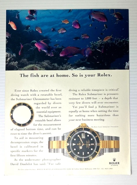 1997 ROLEX SUBMARINER Original Vintage PRINT AD A4 Colour PAPER ...