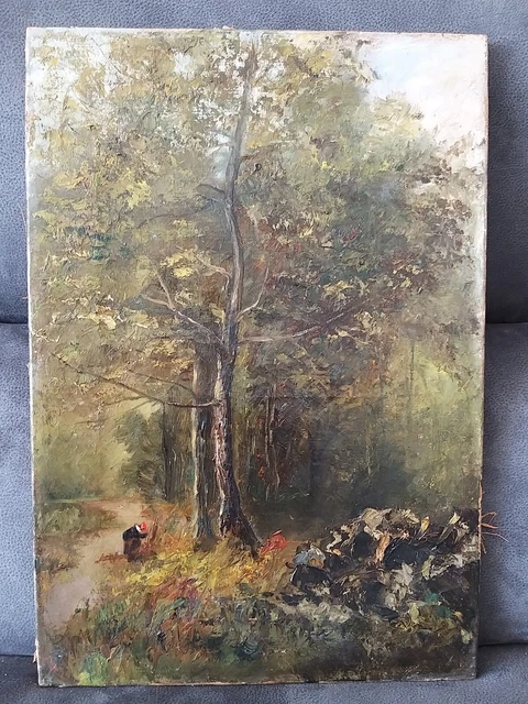 TABLEAU ANCIEN XIXÈME Ecole Barbizon Huile Sur Toile EUR 120,00 - PicClick FR