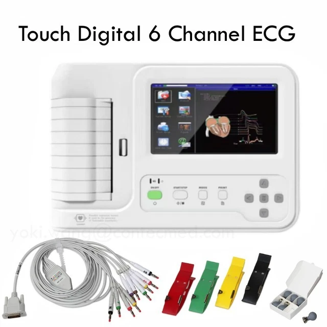 6 CHANNEL ECG/EKG Machine Digital Electrocardiograph, Touch Screen, USB ...