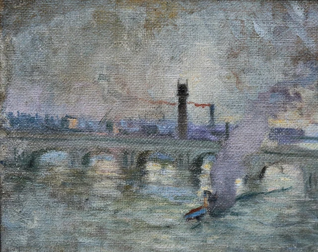 LONDON THAMES 1912 - antique oil painting, signed Curtis, marine scene ...