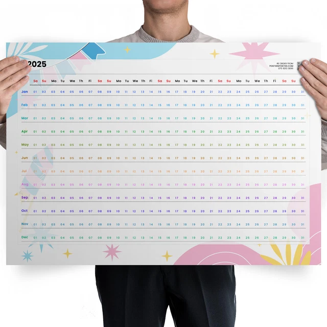 YEAR PLANNER ANNUAL 2025 Landscape wall chart Organiser Work Rota ...