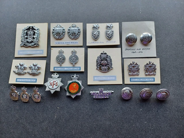 COLLECTION OF BRITISH Police and Fire Service collar cap badges and ...