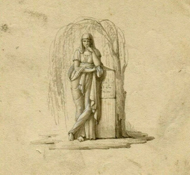 ANTICO DISEGNO A inchiostro del XIX secolo Figura originale di donna ...