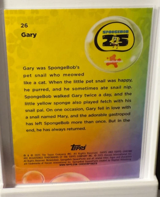 TOPPS CHROME SPONGEBOB Squarepants 2025 GARY the Snail Card #26 £9.99 ...