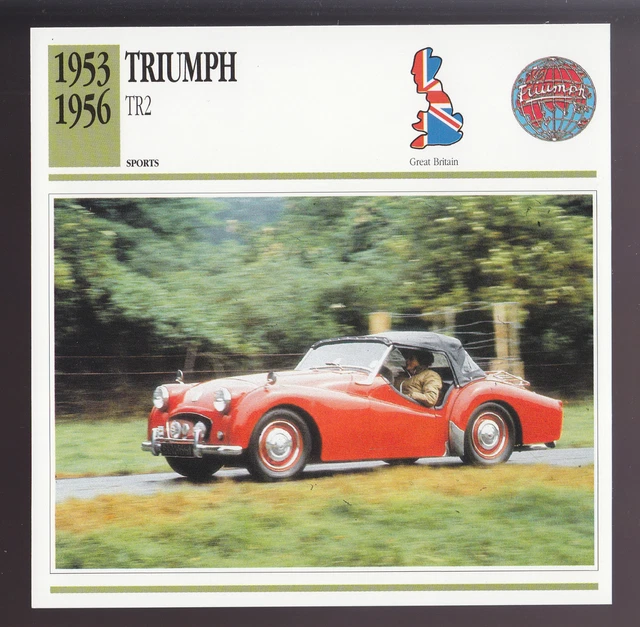 1953-1956 TRIUMPH TR2 TR-2 Car Photo Spec Sheet Info ATLAS CARD 1954 ...