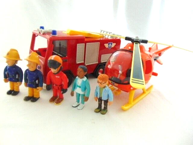 FIREMAN SAM JUPITER Fire Engine And Rescue Helicopter With 5 Figures £8 ...