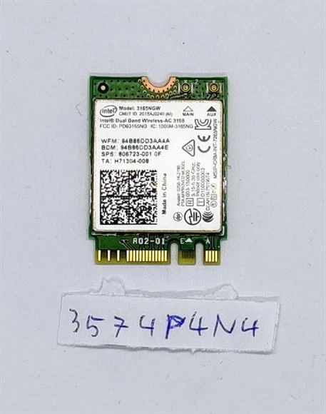 INTEL WIRELESS-AC 3165 3165NGW Dual Band 802.11AC NGFF M.2 806723-001 ...