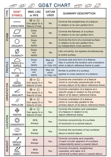 GEOMETRIC DIMENSIONING AND Tolerancing GD&T MAGNETIC Chart for CNC Shop ...