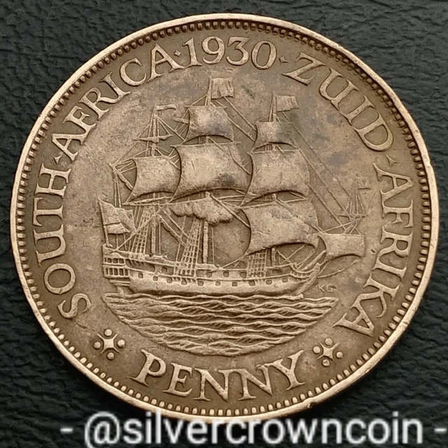 AFRICA SOUTH 🇬🇧 1 Penny 1930. KM#14.2. One Cent coin. Sailing Ship ...