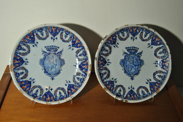 PAIRE ASSIETTE ANCIENNE faience Quimper Porquier Beau Rouen 19 siècle ...