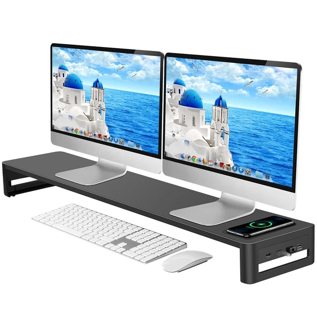 DUAL MONITOR STAND with Wireless Charging and 4 USB 3.0 Ports, Steel ...