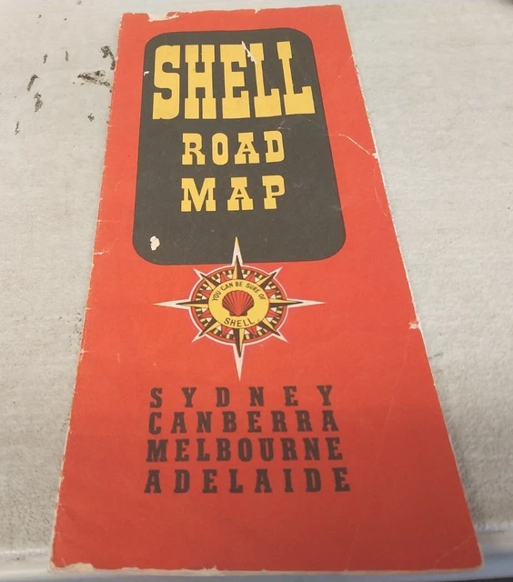 1950S SHELL OIL Co. ROAD Map Of Sydney Canberra Melbourne Adelaide $19. ...