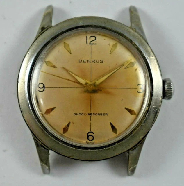 VINTAGE BENRUS SHOCK-ABSORBER Crosshair Dial Manual Wind Wrist Watch ...
