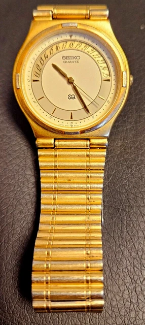 VINTAGE SEIKO SQ Mens Gold-Tone Stainless Steel Quartz Daydate Round Watch £37.48 - PicClick UK