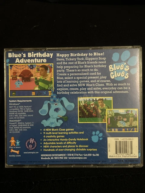 BLUES CLUES BIRTHDAY Adventure PC Mac Computer Game 1998 Humongous ...