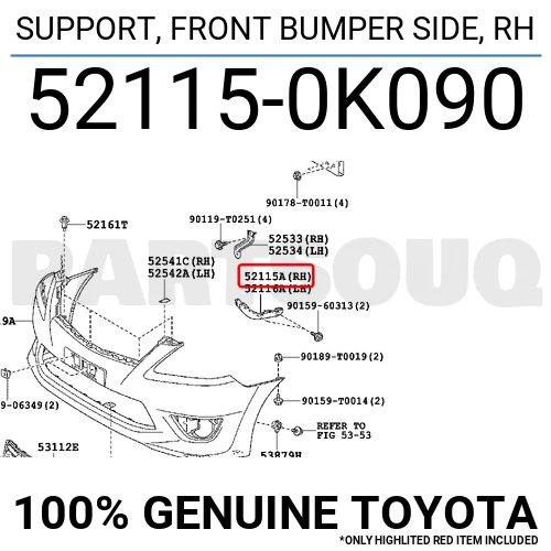 521150K090 GENUINE TOYOTA SUPPORT, FRONT BUMPER SIDE, RH 52115-0K090 ...