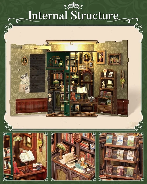3D WOODEN BOOK Nook Kit Miniature House DIY Book Nook Model LED ...