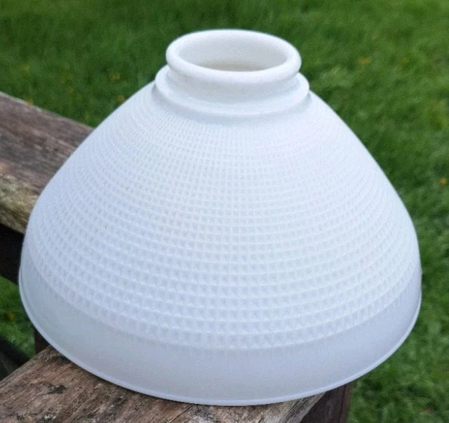 VINTAGE 10& CORNING White Milk Glass Diffuser Lamp Shade Waffle Pattern ...
