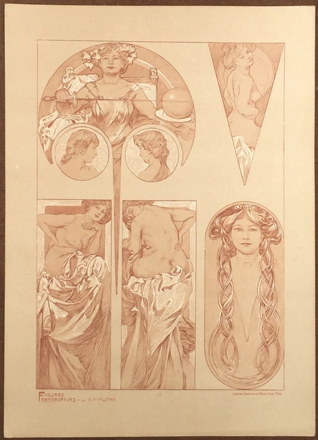 ESTAMPE ART NOUVEAU Femme Figures Décoratives Alphonse Mucha Planche 11 EUR 250,00 - PicClick FR