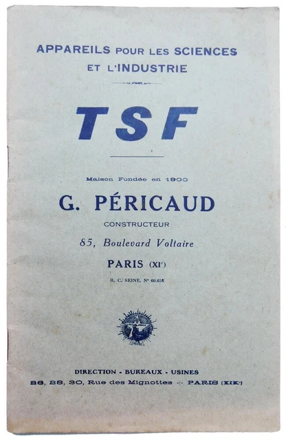 TSF CATALOGUE PERICAUD Avril 1924 Avec Tarif - Rare EUR 15,00 - PicClick FR