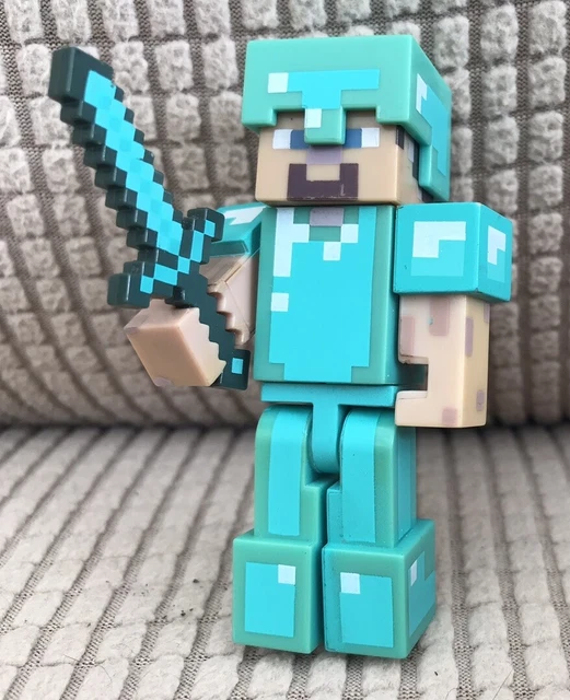 MINECRAFT STEVE DIAMOND Armor Helmet Sword 3” Figure £6.49 - PicClick UK