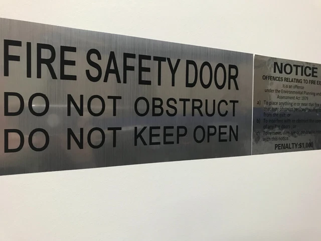 FIRE SAFETY DOOR Sign Sticker Do Not Obstruct Do Not Keep Open Silver ...