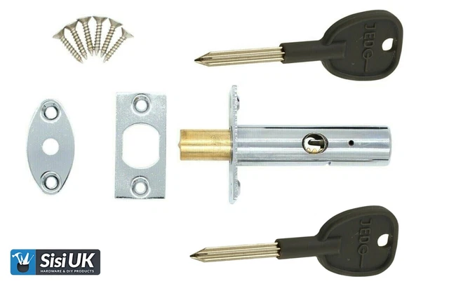 DOOR RACK BOLT Mortice Dead Lock Star Key EXTRA Security CHROME BRASS ...