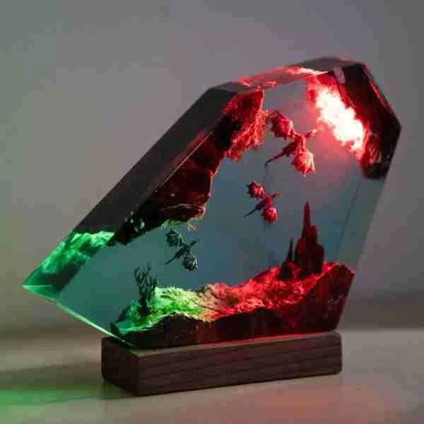 ICE AND FIRE Dragon-Night Light Epoxy Resin Lamp Wood Base Home Decor ...