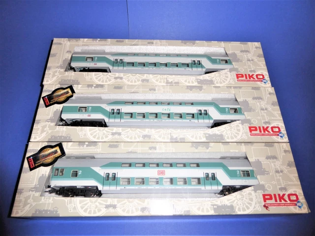 PIKO H0 3X Doppelstockwagen DB #53102 Sitzwagen (1x Café) #53103 ...