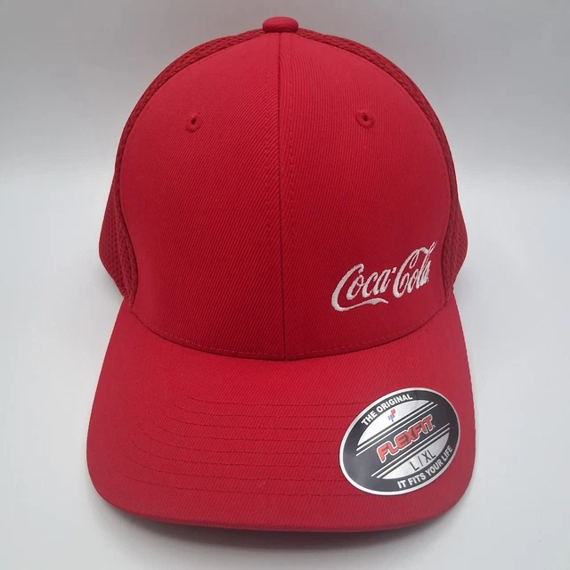 COCA COLA HAT Coke Advertising Cap Coke Flexfit L/XL Solid Red White Script Logo £18.18 ...