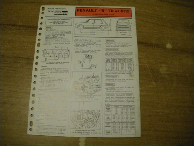 FICHE TECHNIQUE RENAULT Super 5 Td - Gtd EUR 1,50 - PicClick IT