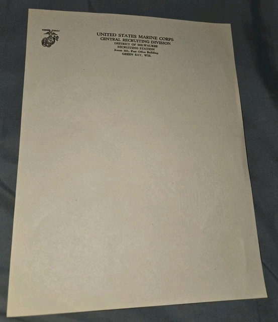 WW2 OFFICIAL PAPER USMC EGA Marine Corps Letter Head Green Bay ...
