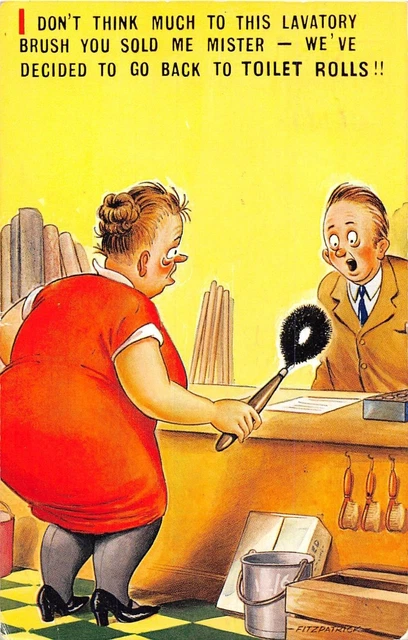 POSTCARD BAMFORTH COMIC Series No 2316 FAT LADY LAVATORY BRUSH TOILET ...