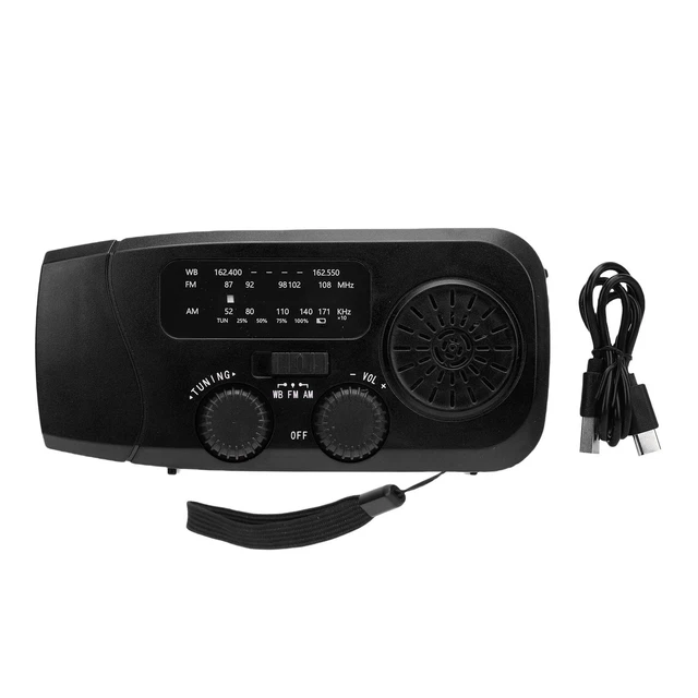 SOLAR HAND CRANK Radio 2000mAh Battery AM FM WB Emergency Weather Radio ...