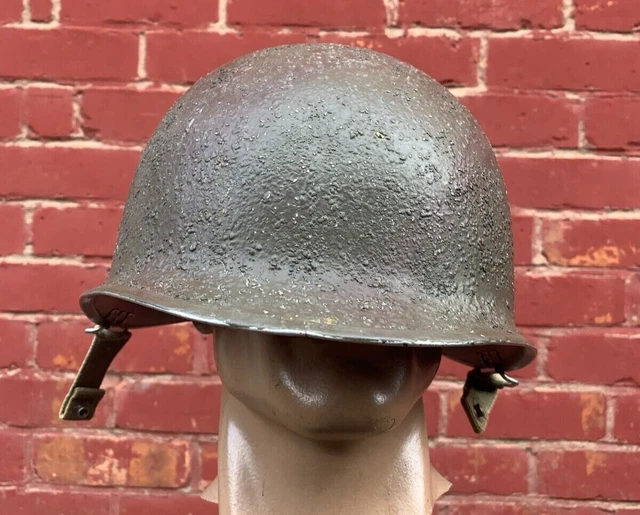 WW2 US M1 Helmet front seam original Helmet Airborne camo painted £380. ...