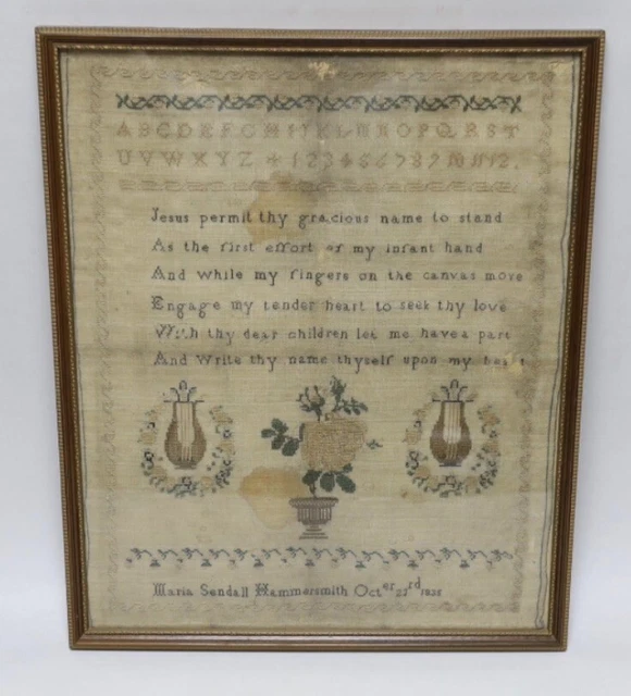 **ANTIQUE GEORGIAN HOLY Religious Needlework Sampler Maria Sendall ...