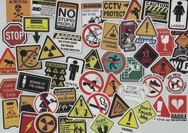50 STICKER AUFKLEBER Stickerbomb Warnschilder Warning Verbot EUR 9,99 ...