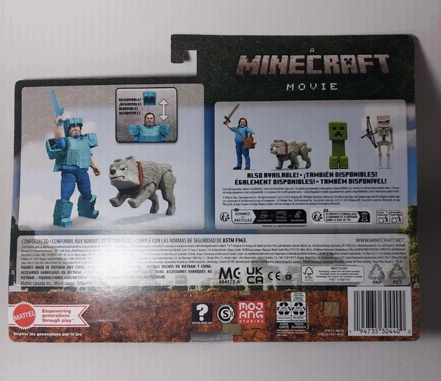 2025 A MINECRAFT Movie Diamond Armor Steve & Wolf 4" Figure 2-Pack Jack ...