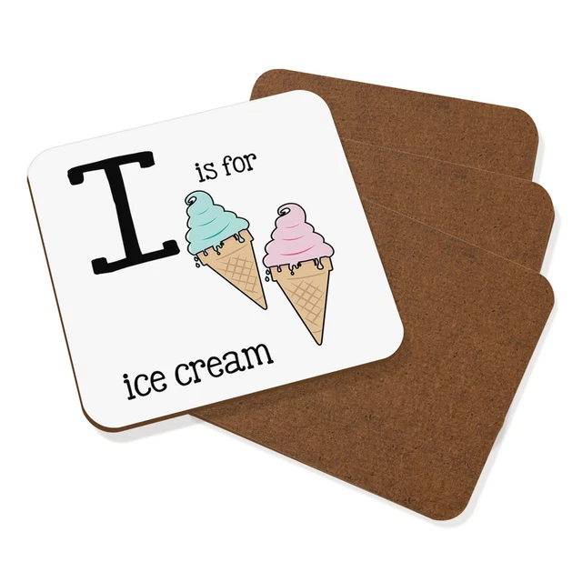 LETTER I IS For Ice Cream Coaster Drinks Mat Set Of 4 - Alphabet Cute ...