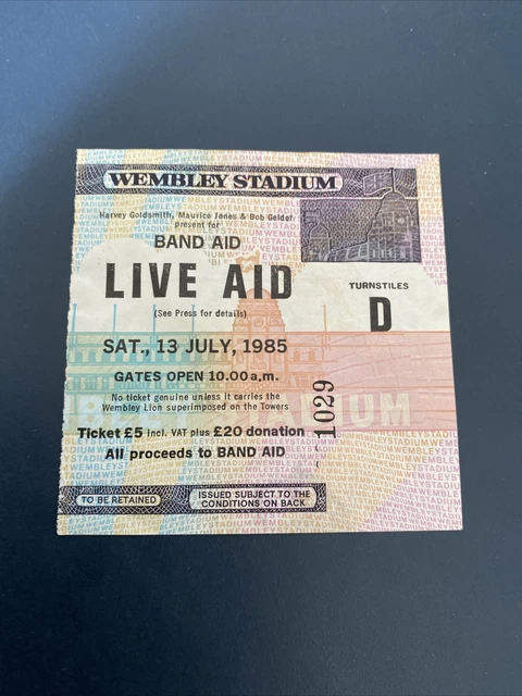 LIVE AID 07/1985 Wembley Stadium Concert Ticket Stub Queen Freddie ...