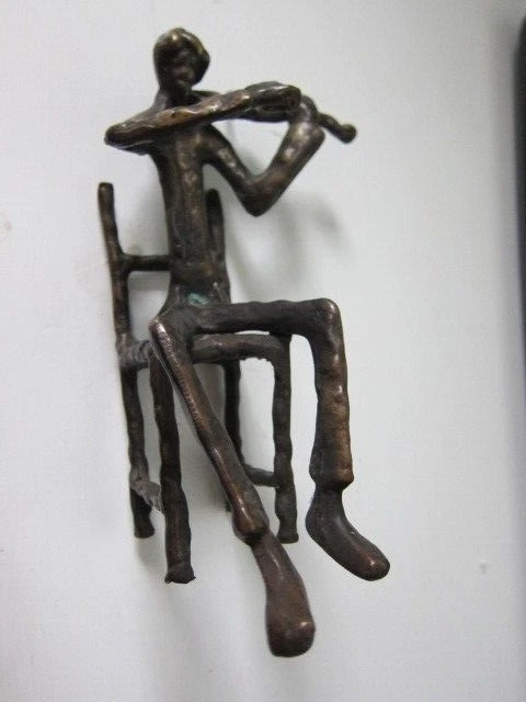 VINTAGE MODERNIST CAST Brass (Metal) Violin Musician Male Figure ...