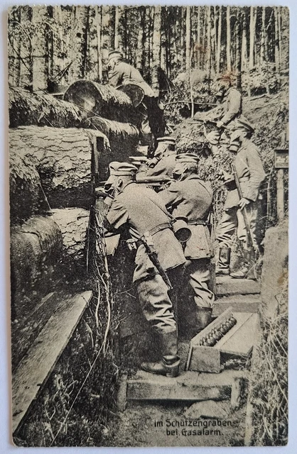 AK - FOTO - Deutsche Soldaten im Schützengraben bei Gasalarm - Gasmasken - 1917 EUR 9,90 ...
