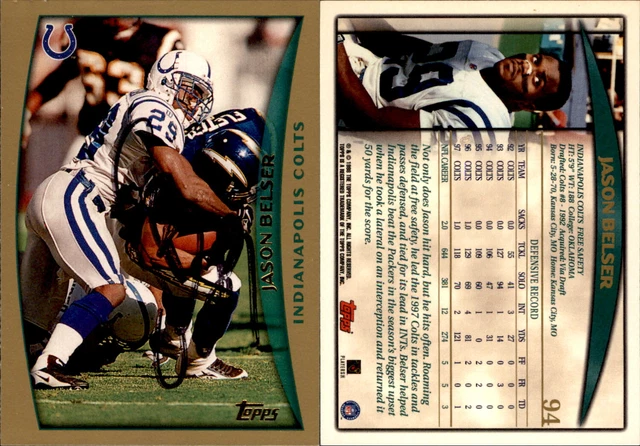 CARTE JASON BELSER signée 1998 Topps #94 Indianapolis Colts Auto EUR 1 ...