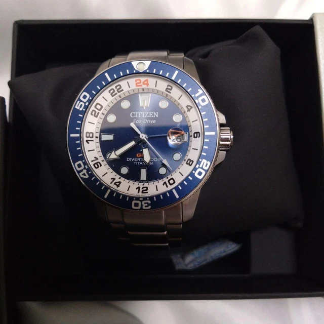 CITIZEN PROMASTER ECO-DRIVE GMT Titanium Divers 200M Blue Solar Mens ...