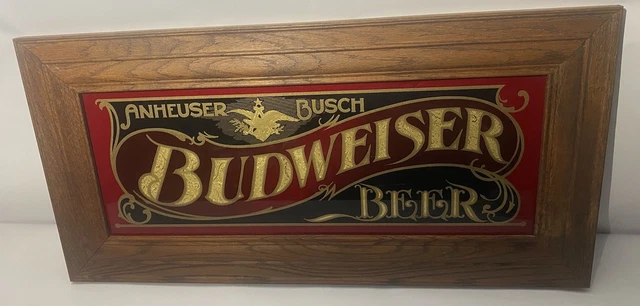 1979 ANHEUSER BUSCH Budweiser Beer Wood Framed Mirror Wall Sign 24x9 ...