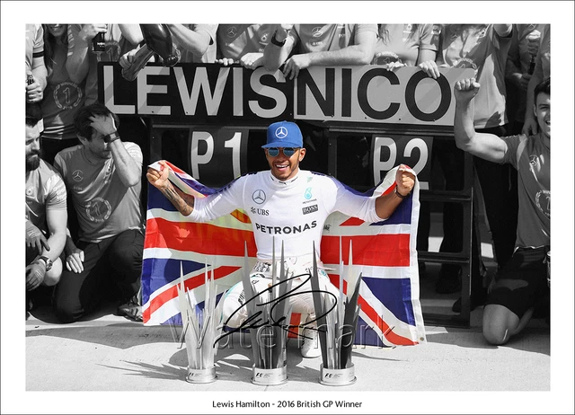 LEWIS HAMILTON SIGNED Poster Print Photo Mercedes F1 2016 British Gp ...
