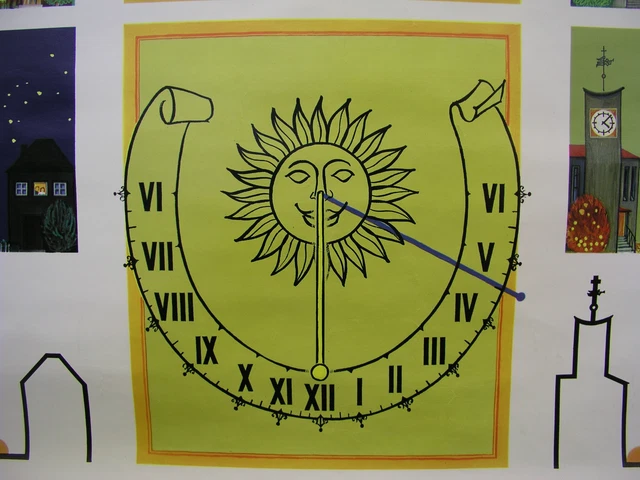 BEAUTIFUL OLD SCHOOL wall map sun and time sundial 90x64cm vintage map ...
