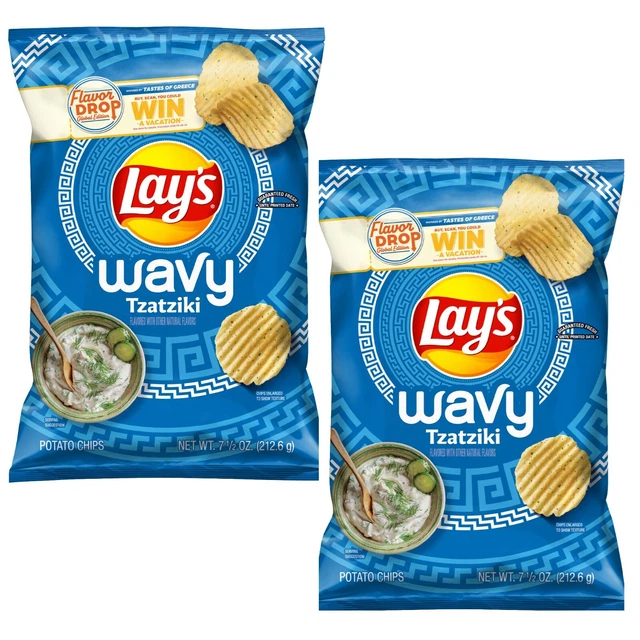 LAY'S WAVY GREEK TZATZIKI Potato Chips Iconic Global Flavor 2 Bags 7.75 ...