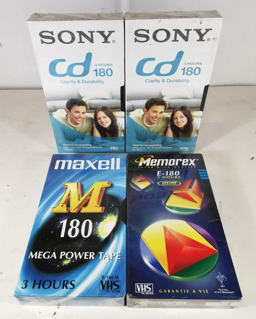 4 X BLANK VHS Video Tape Cassettes New 2 Sony CD E-180, Maxwell M-180 ...