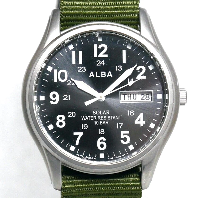 MONTRE MILITAIRE DE terrain SEIKO ALBA V158-0AX0 AEFD557 Cadran noir ...